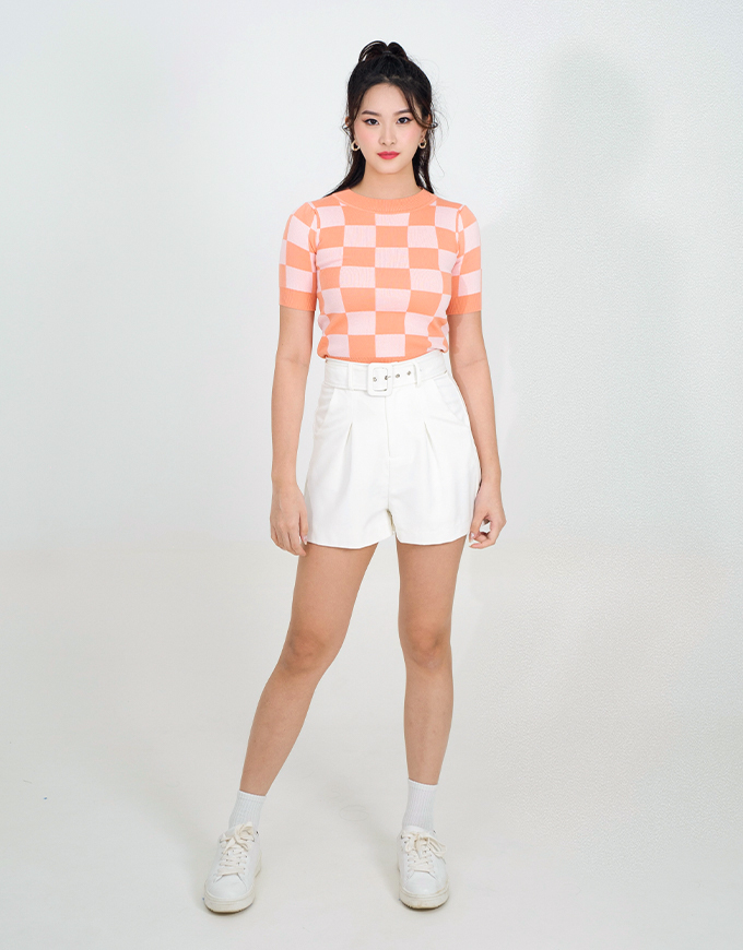 Giera Checkerboard Knit Top - Eightiin Fashion (1378265-H)
